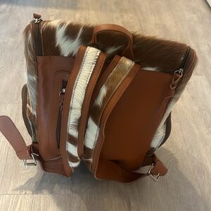 Bags | Genuine Pony Calf Hair And Leather Backpack Tan White Print New ...